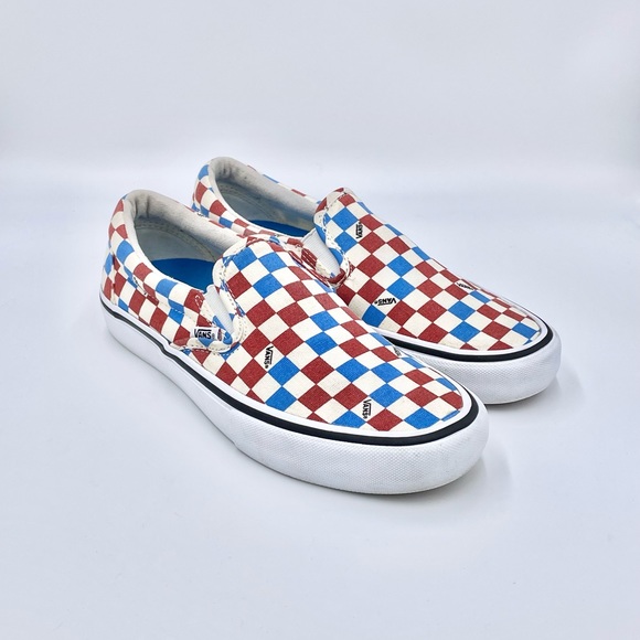 Vans | Shoes | Vans Slipon Pro Classic Red Blue Checkered Ultra Cush ...